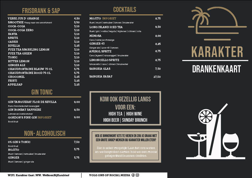 Drankenkaart – Grandcafé Karakter | Stadsstrand Veenendaal