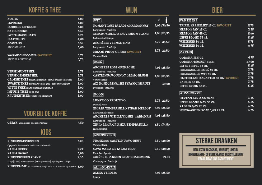 Drankenkaart – Grandcafé Karakter | Stadsstrand Veenendaal